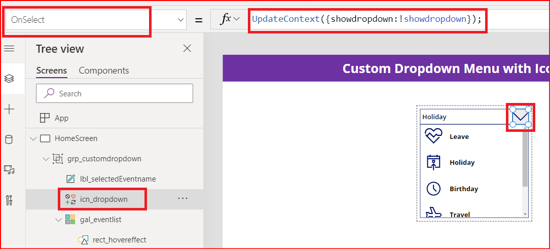 Creating Custom Dropdown Menus With Icons and Text in Canvas App ...